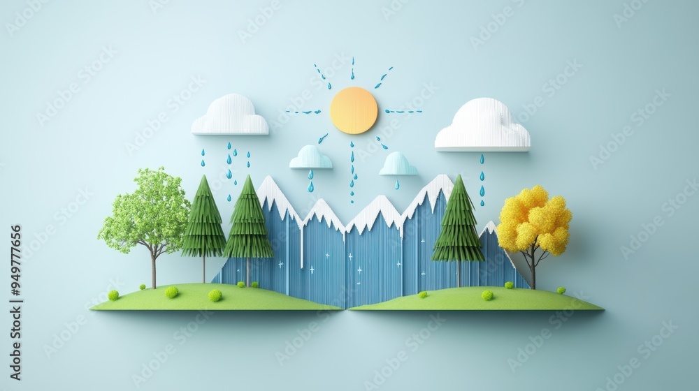 Diagram explaining the water cycle, showing the different stages of ...