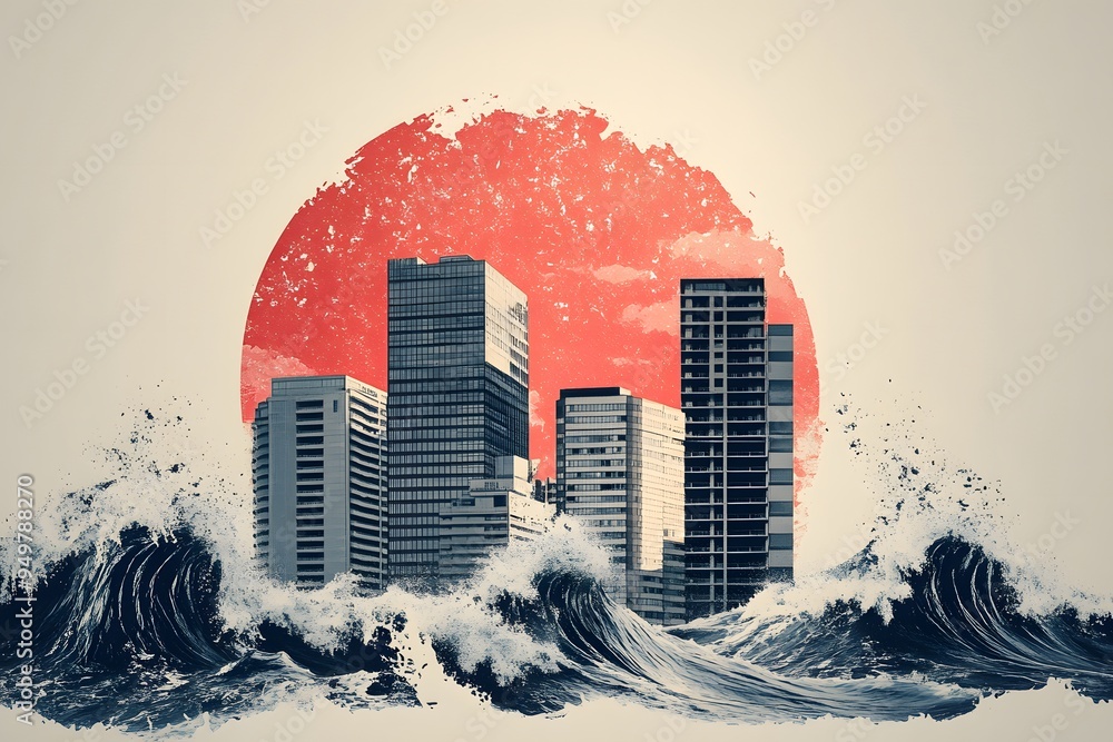 Vector illustration of disasters, Tsunamis, forest fires, volcanic ...