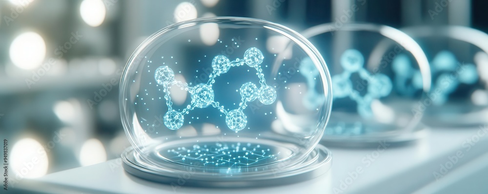 Virtual petri dishes displaying live molecular animations in a sterile ...