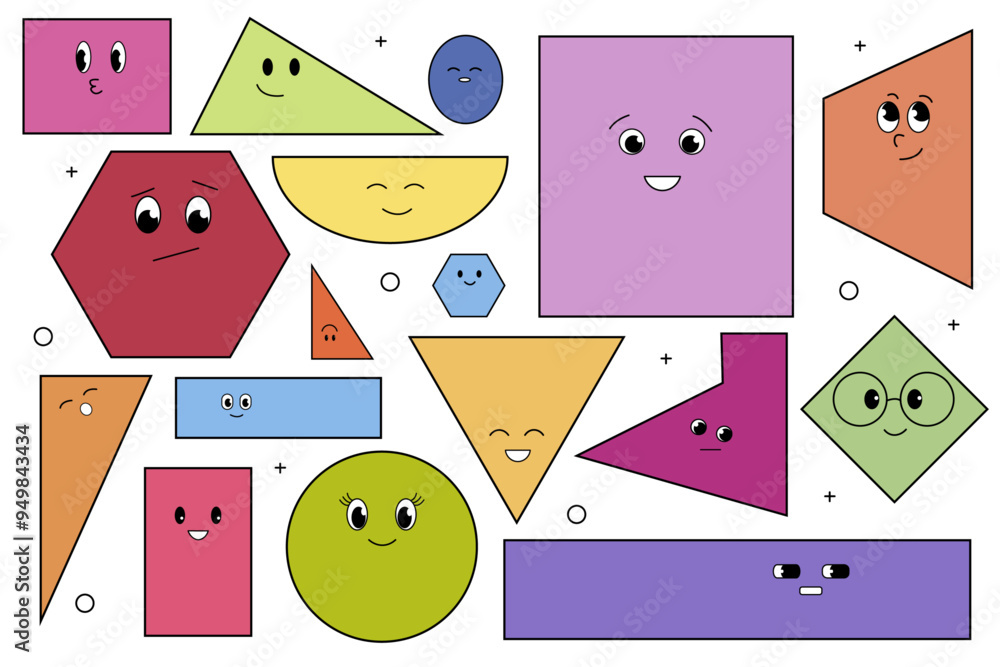 Cute geometric faces Isolated polygon face with eyes and emotions ...