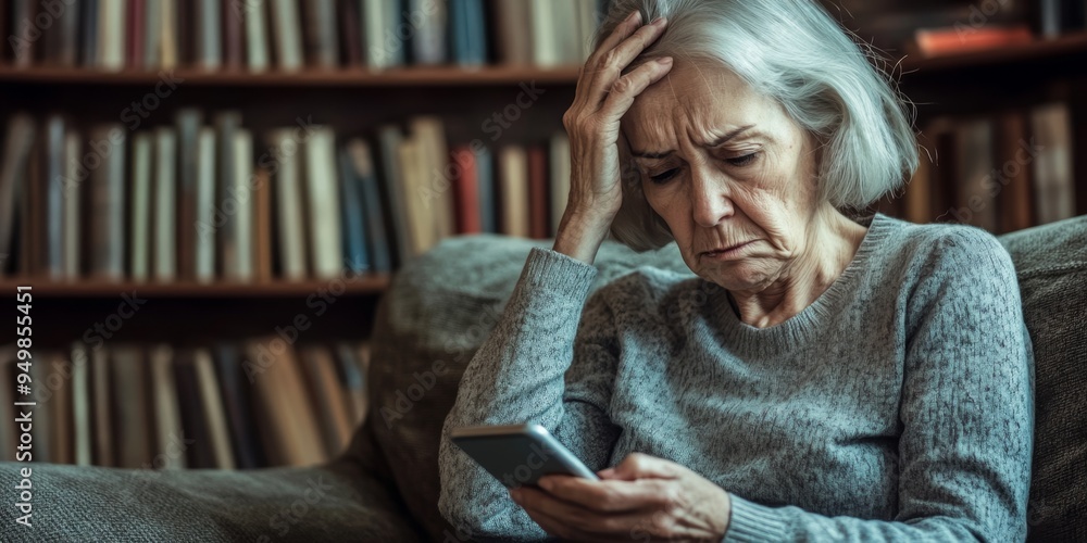 Stressed Elderly Woman Struggling with Smartphone: Depressed Senior ...