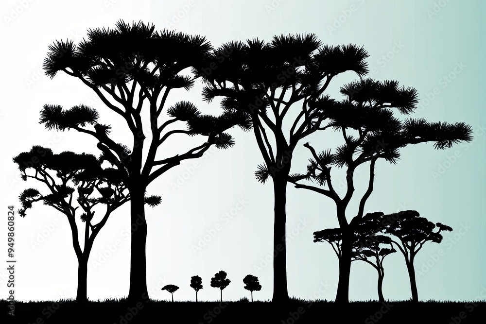 Acacia Tree Silhouette on White Background for Eco-Friendly Design and ...