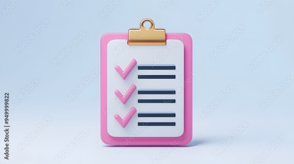 3d Clipboard, checklist symbol. Assignment target icon. Project task management and effective ...