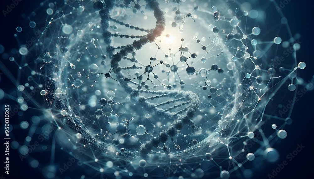 Molecular DNA structure abstract background. Molecule model, chemical ...