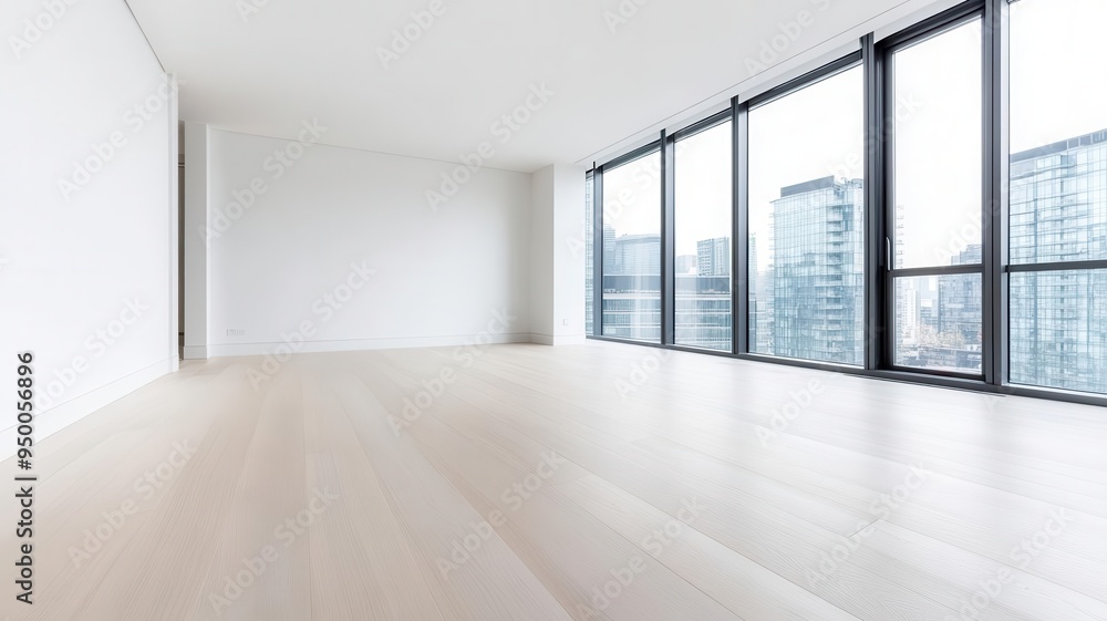 High-rise apartment with open floor plan and floor-to-ceiling windows ...