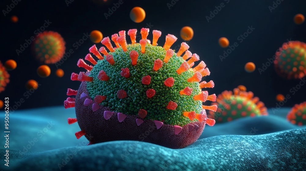 A scientific illustration of a virus cell, highlighting its structure ...