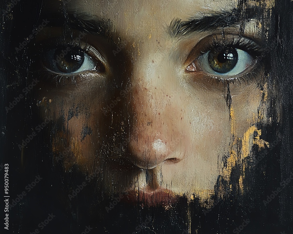 Intriguing portrait of a person with a missing mouth, focusing on ...