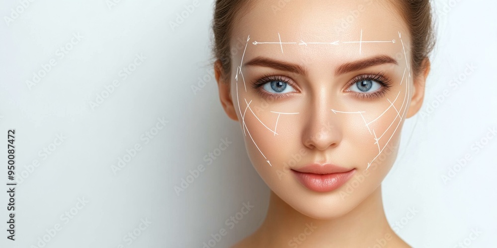 Beautiful lady face with arrows, botulinum toxin injections in woman's ...