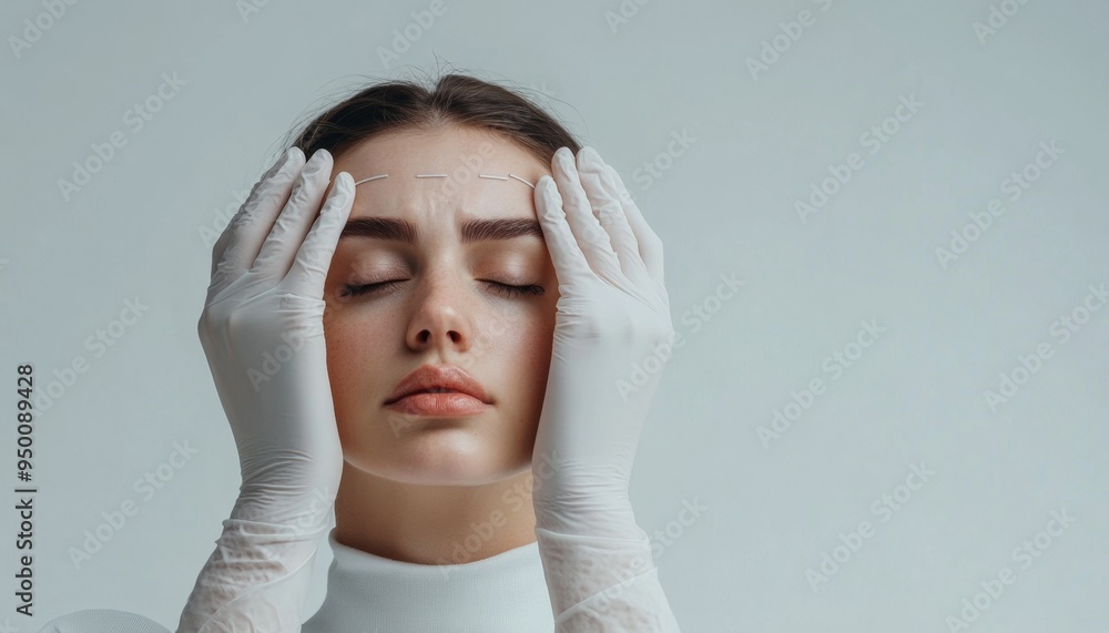 Beautiful lady face with arrows, botulinum toxin injections in woman's ...