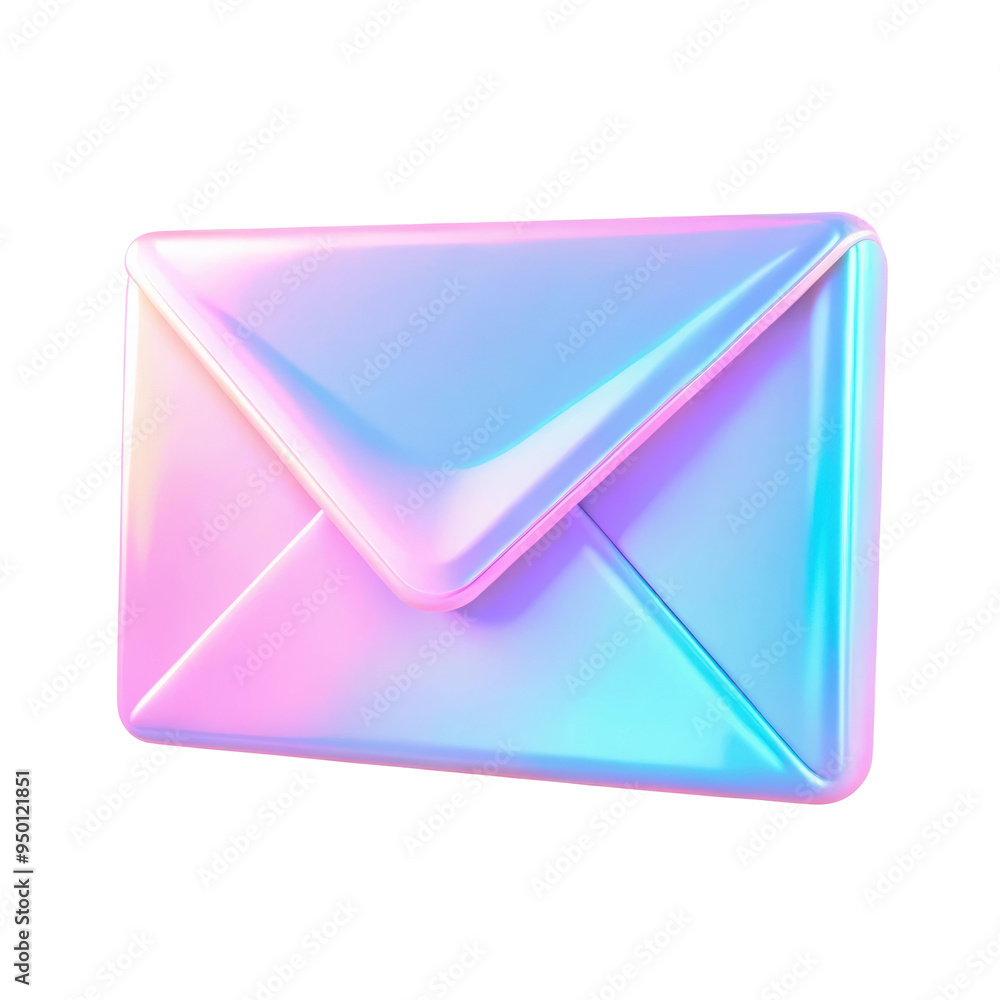 Holographic 3D metallic envelope icon design featuring iridescent ...