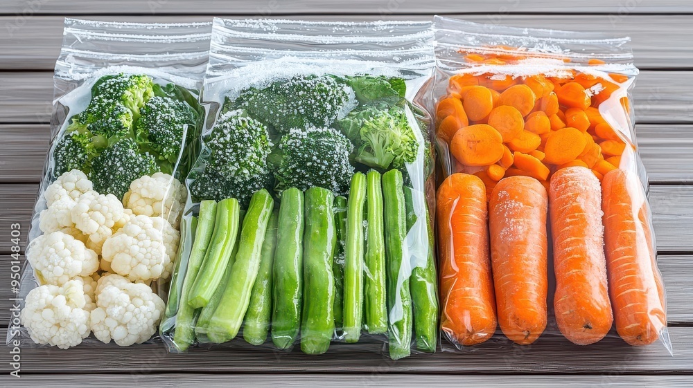 Packaged frozen vegetables with frost forming on the bag, Frozen ...