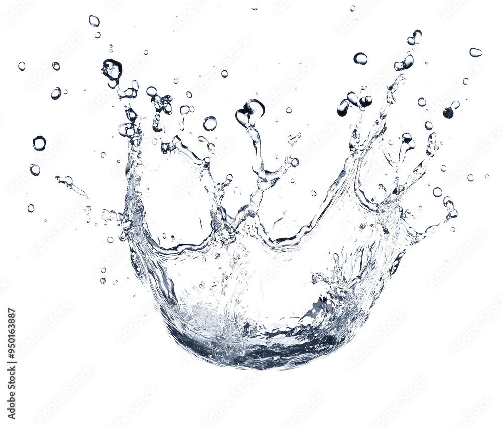 Macro photograph of a water splash with translucent droplets and ...