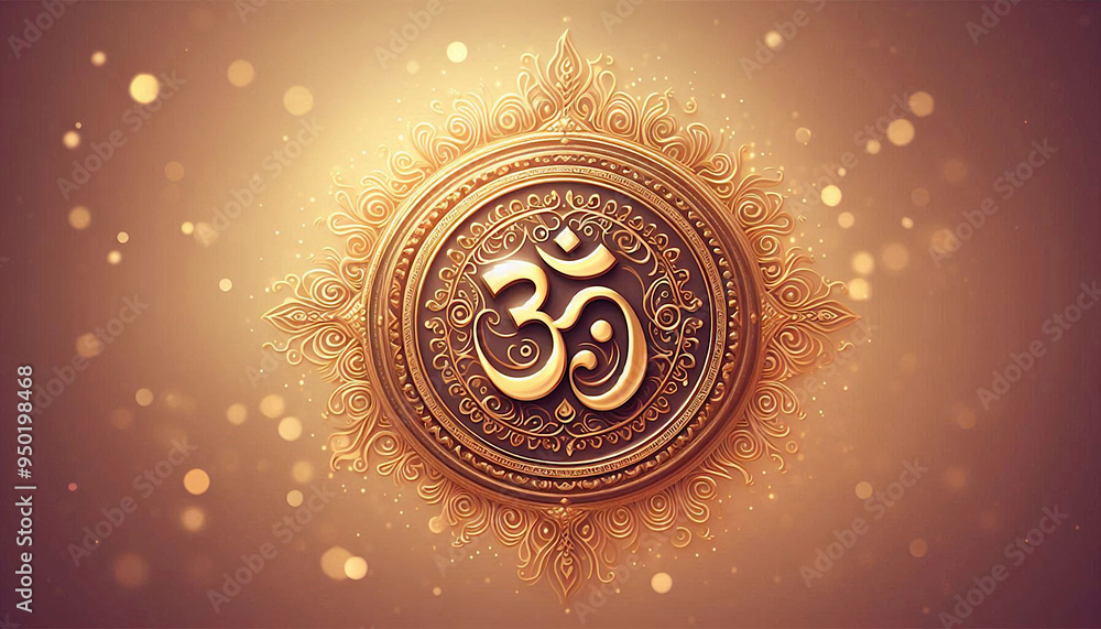 Indian Hinduism religious circle design symbol golden text Om,aum,or ...