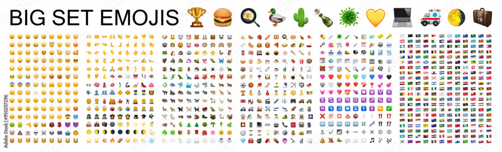 All type of emojis in one big set. Hands, gesture, people, animals ...