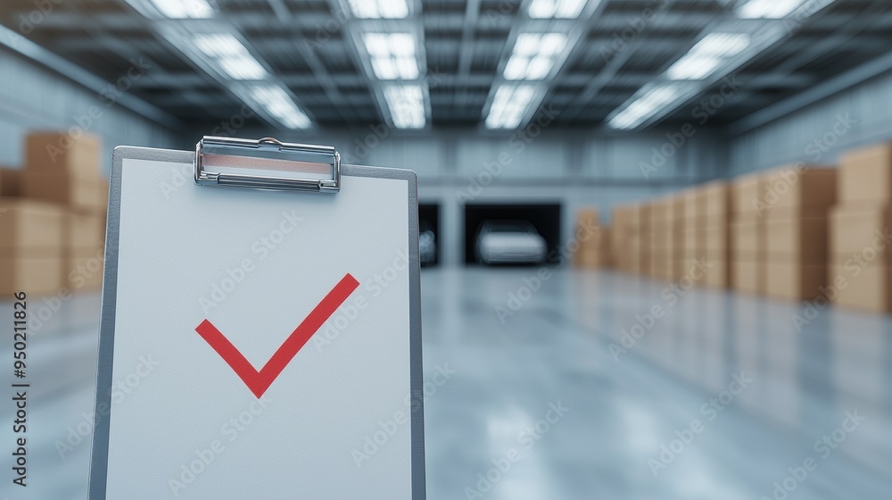 Warehouse inventory checklist with red checkmark A warehouse with ...