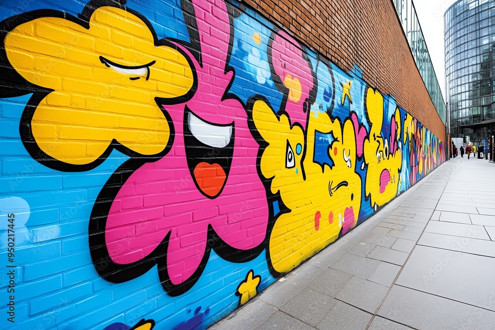 Ilustración de Stock 80s style street art with bold, colorful lettering ...