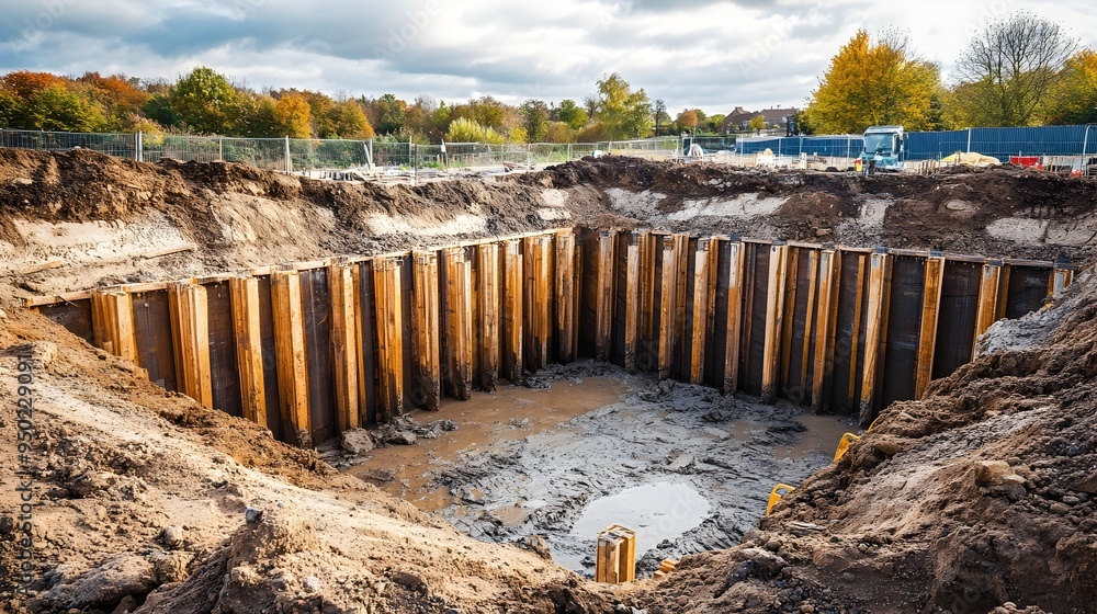 Aerial view of a fully installed micropile foundation system on a ...