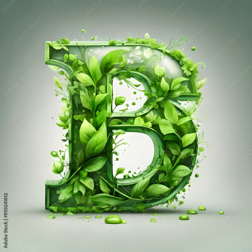 artistic letter b with a natural green foliage design for eco-friendly ...