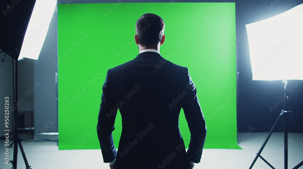 Signboard with green screen, mock-up for advertisement with white ...