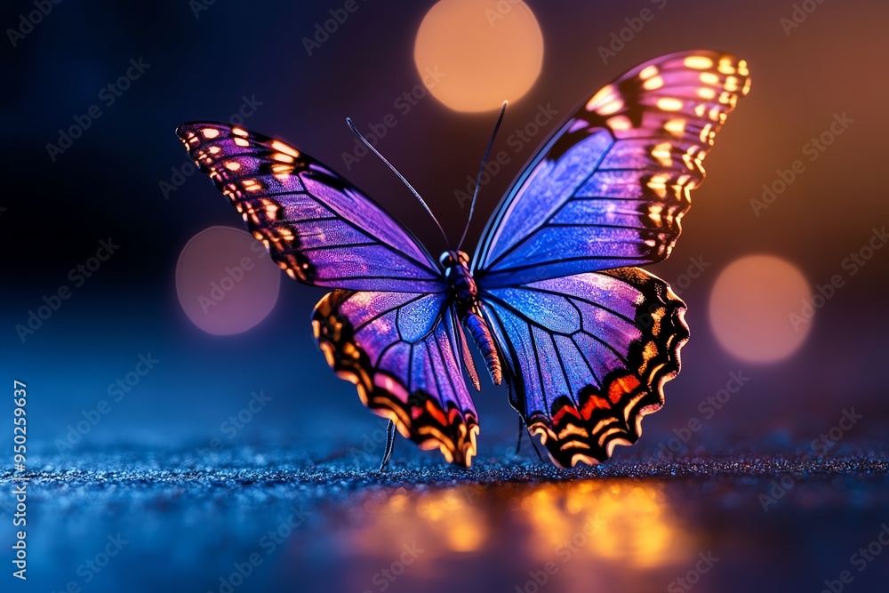 Butterfly with softly glowing wings, illustrated with a subtle light ...