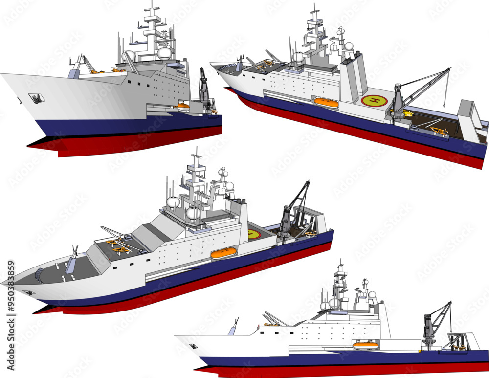 Vector sketch illustration of combat warship design with guns and ...