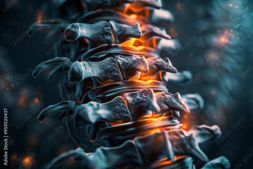 A detailed illustration of a back MRI, focusing on the lumbar spine ...