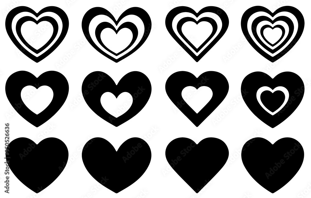Set of hearts in red color, Red heart icons set vector Stock Photo ...