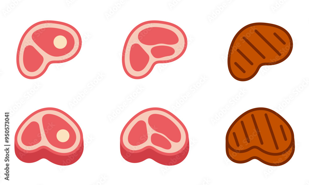 Meat icon set. Beef vector illustration. Steak symbol. BBQ sign. Raw ...