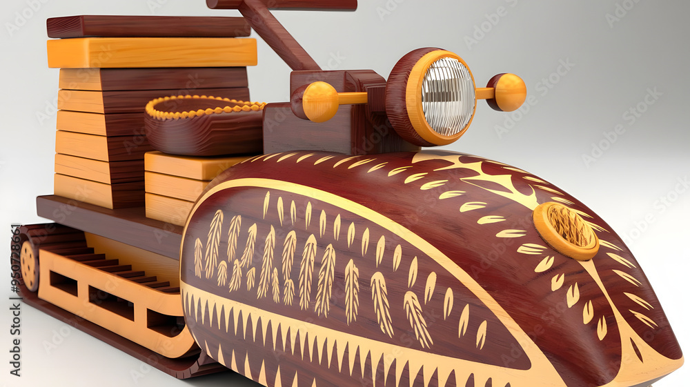 Professionally crafted 3D wooden model of Snowmobile, with white ...