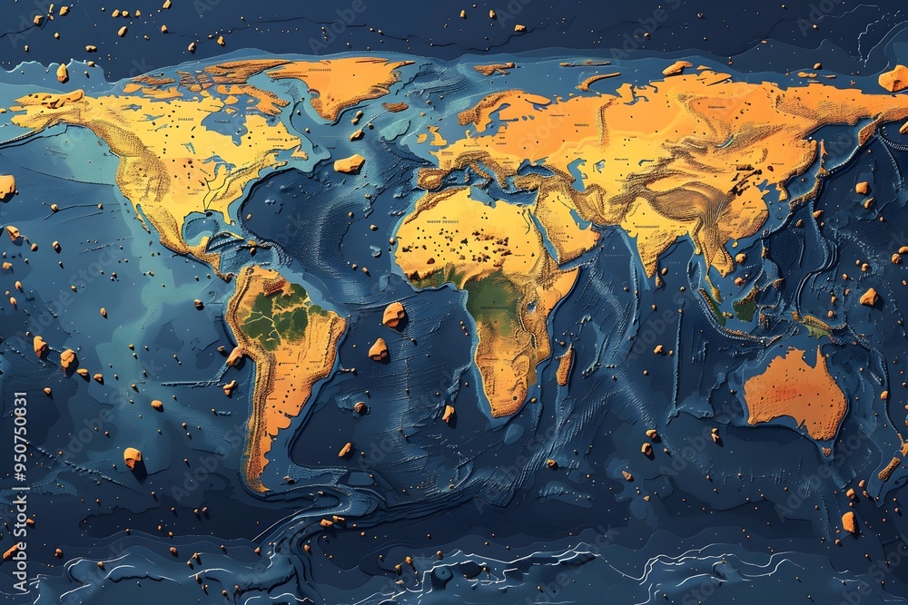 Detailed 3D Relief Map of the World Highlighting Continents and Oceans ...