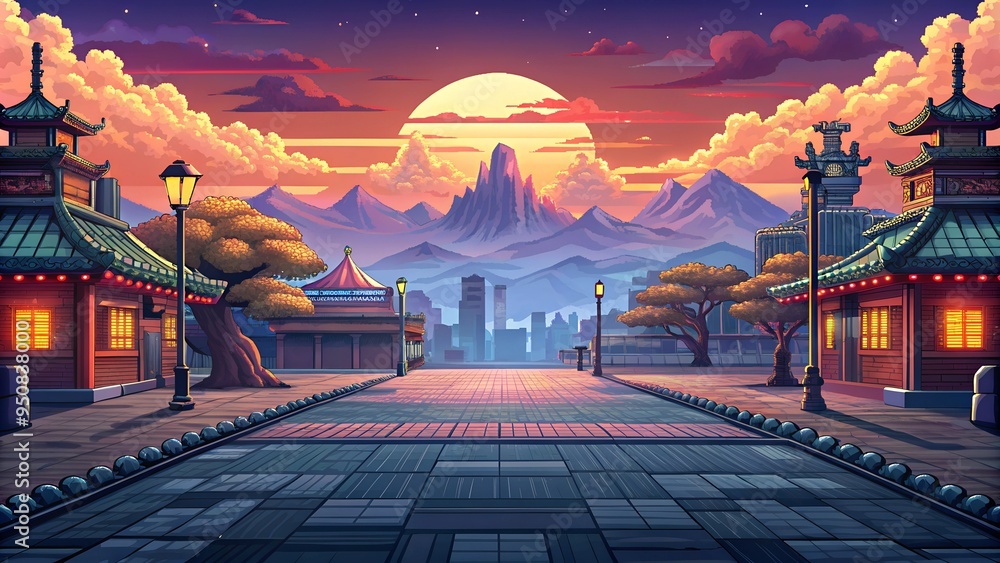 Retro style pixel art game background Stock Illustration | Adobe Stock