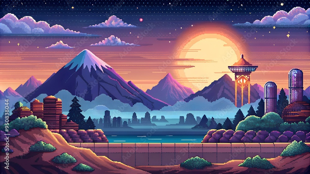 Retro style pixel art game background Stock Illustration | Adobe Stock