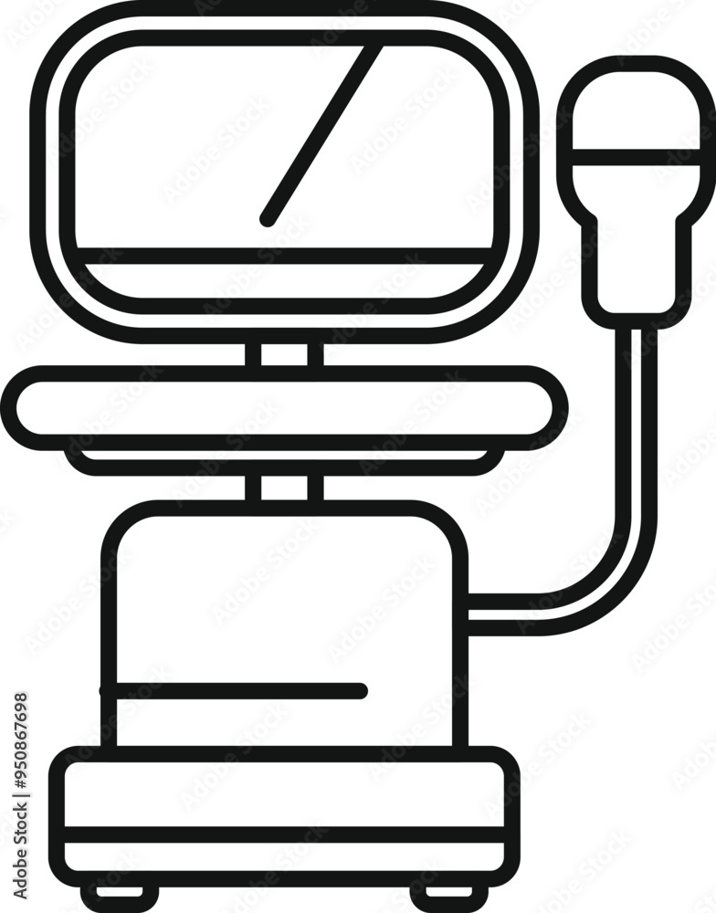Line drawing of an ultrasound machine for medical diagnosis showing the ...