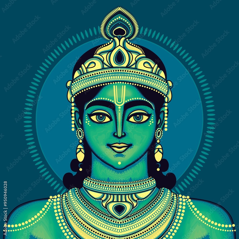 Lord Krishna with lovely and blessing smile Stock Illustration | Adobe ...