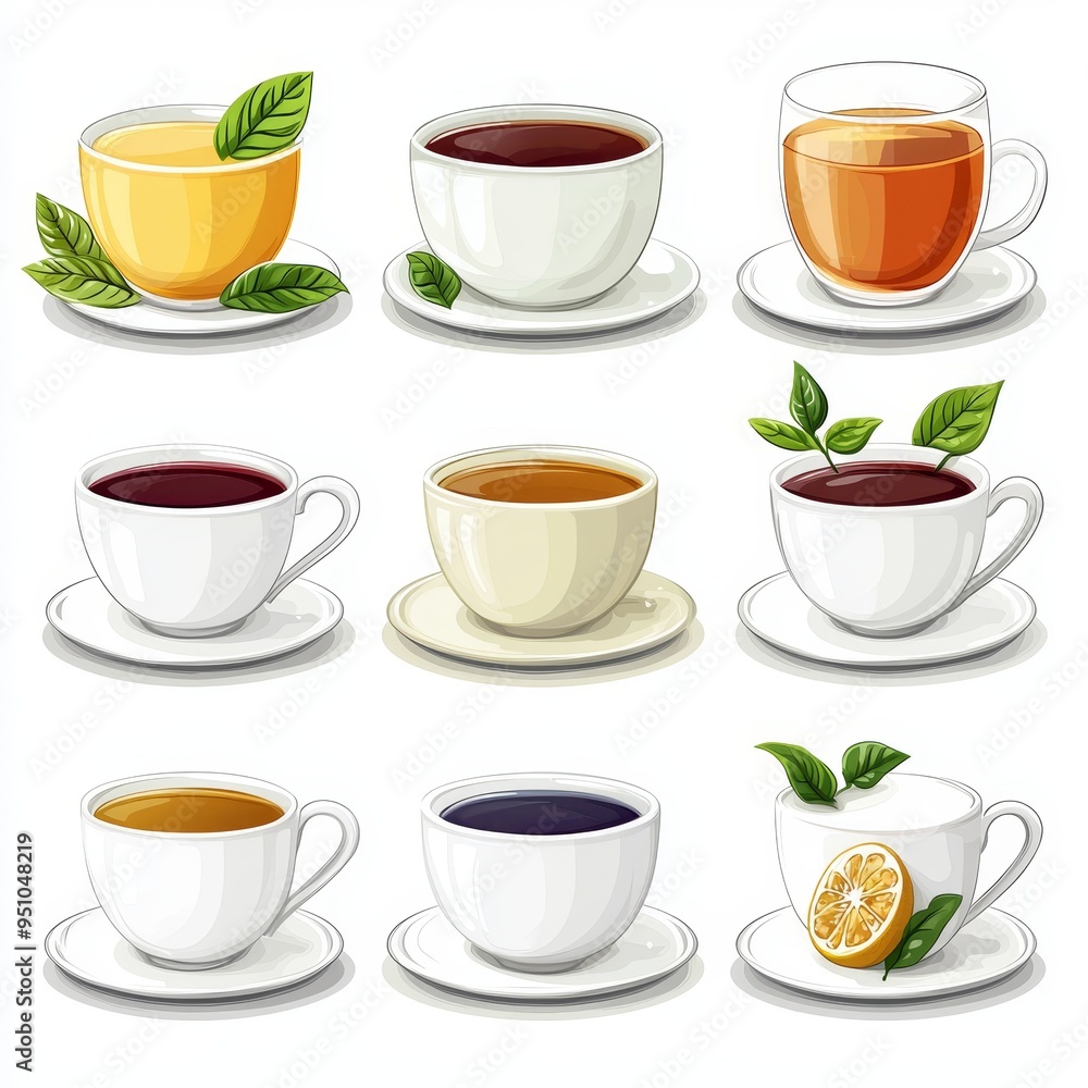 Assortment of different types of tea cups, tea, relaxation, beverage ...