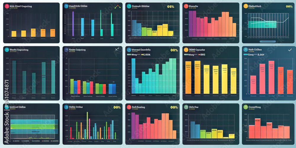 Inventory Management Dashboard: A grid of stacked bar charts, each ...