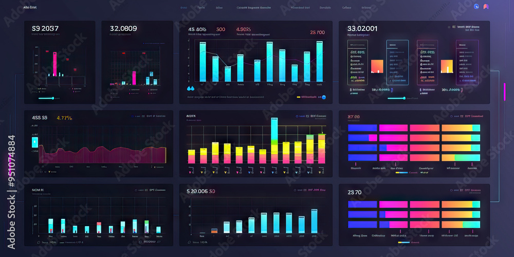Inventory Management Dashboard: A grid of stacked bar charts, each ...