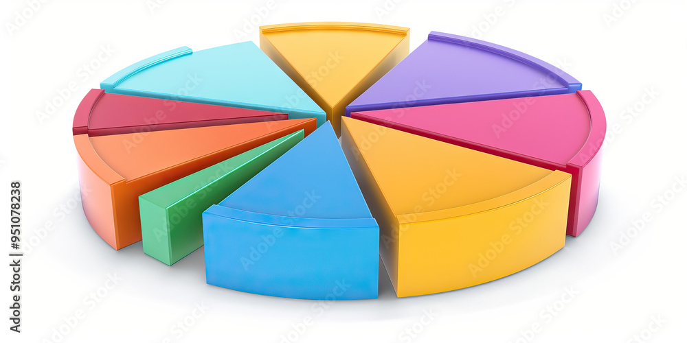 A colorful pie chart divided into different slices, each representing a ...