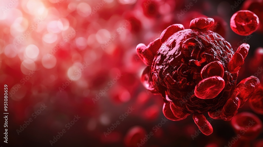 Red blood cells and floating cancer cell under microscope Stock ...