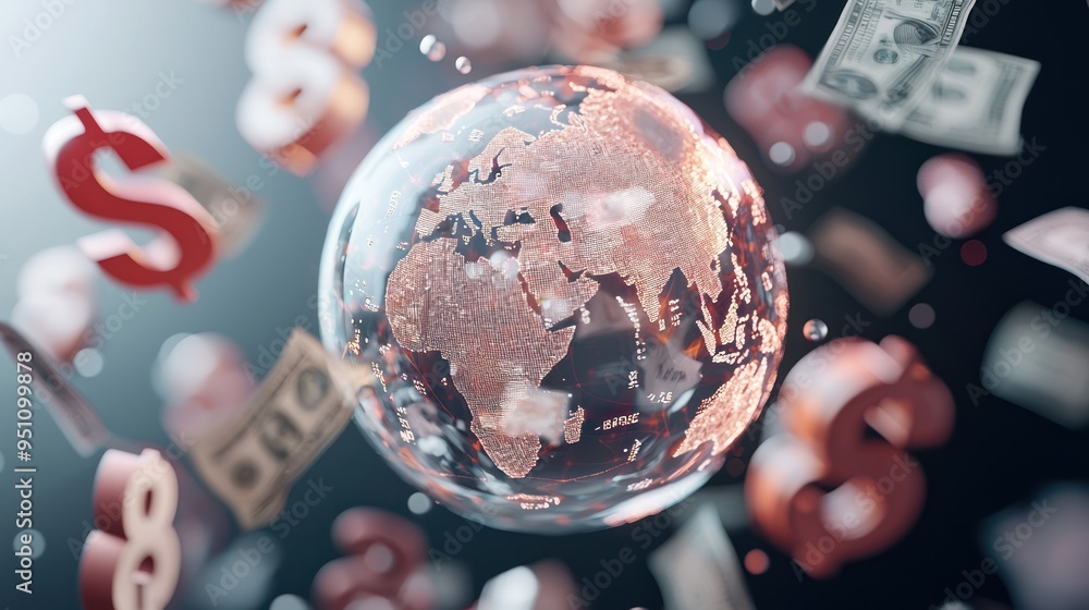 Digital Currency Exchange: Transparent Globe Surrounded by Floating ...