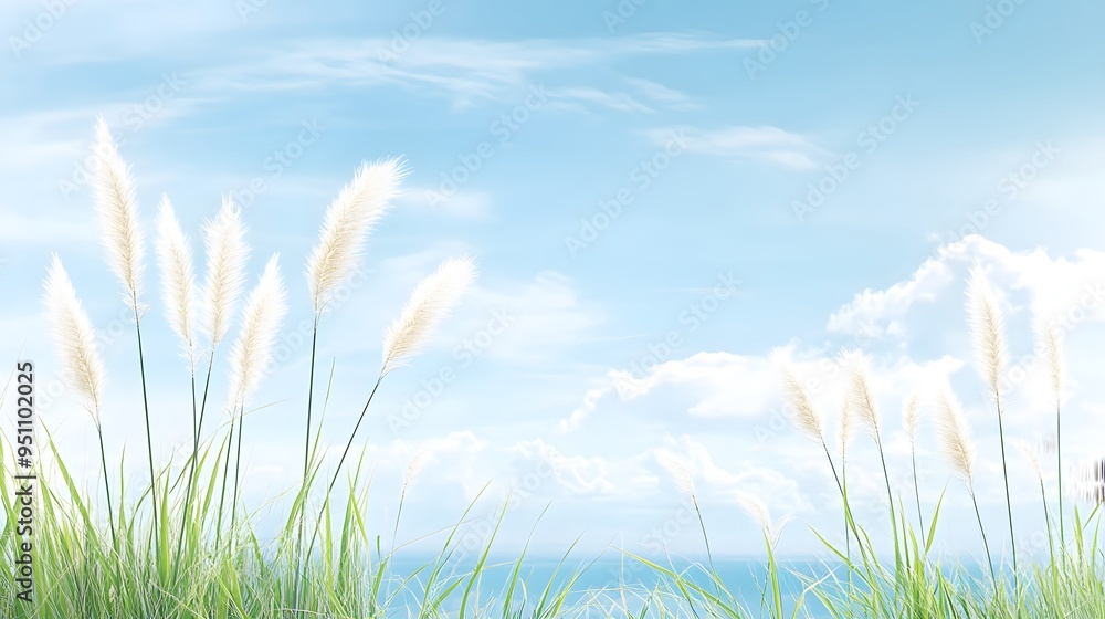 Gentle breeze blowing through a field of tall grass, calm and peaceful ...