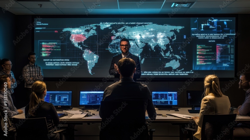 Analyzing Global Data and Information in a High-Tech Command Center Stock Illustration | Adobe Stock