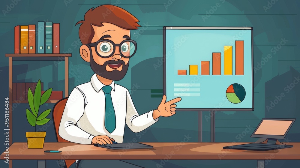 Cartoon vector professional giving a presentation through an online ...