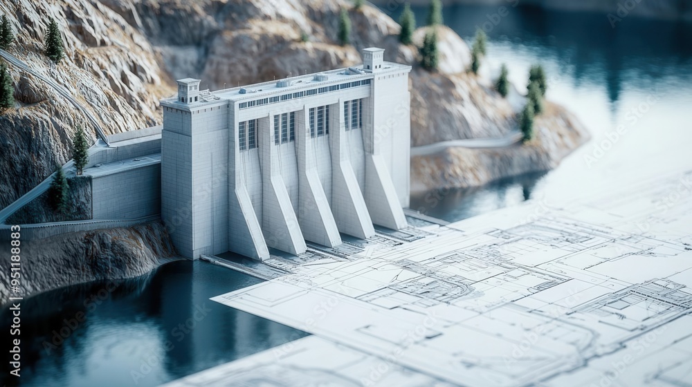 Engineering plans for dam safety, technical blueprints, safety ...