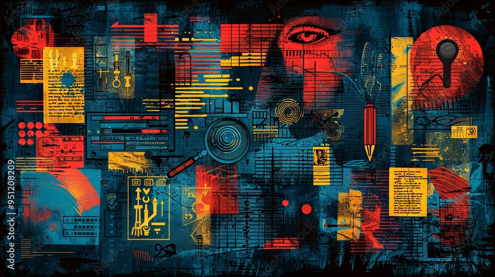 Crime investigation halftone collage. Retro elements like a top-secret ...