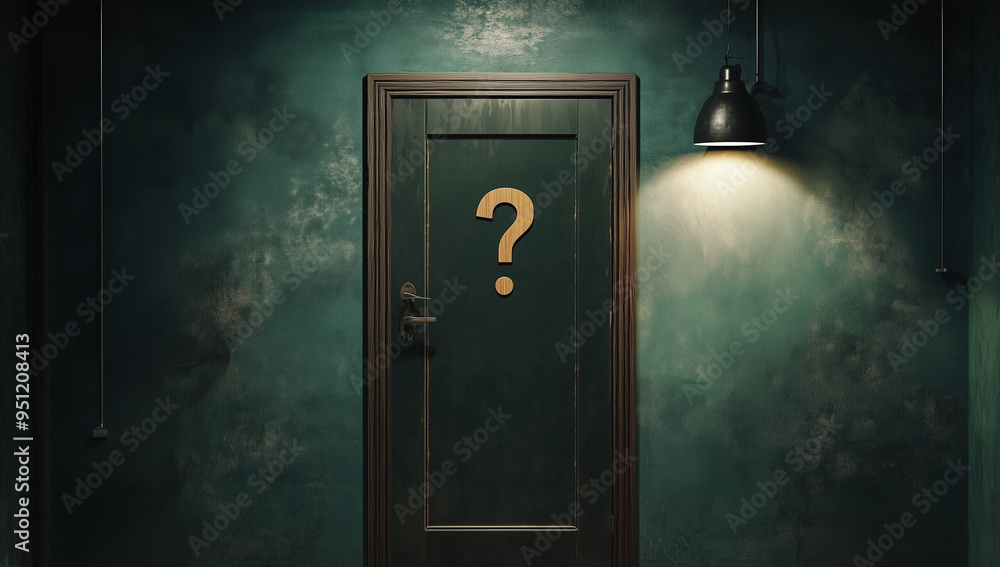 Question mark on a front door. Invites curiosity and exploration into ...