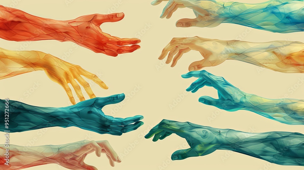 Long hands seamless pattern. Funny multicolor human arms, repeated ...