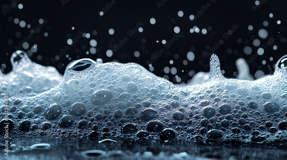 Close-up of soapy car with water droplets on dark background for text ...
