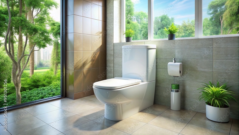 A toilet designed for water conservation, featuring a dual flush system ...