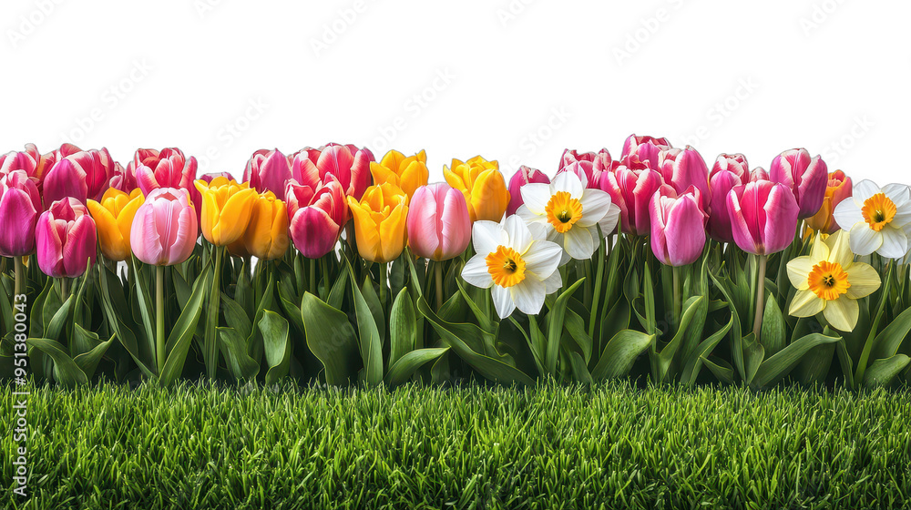 Spring Flowers Border with White Background - Tulips, Daffodils, and ...